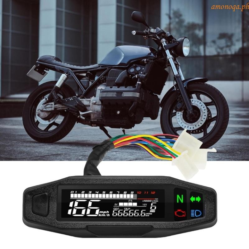 amonoqa Motorcycle Speedometer Oil Gauge Tachometer Universally Digital ...