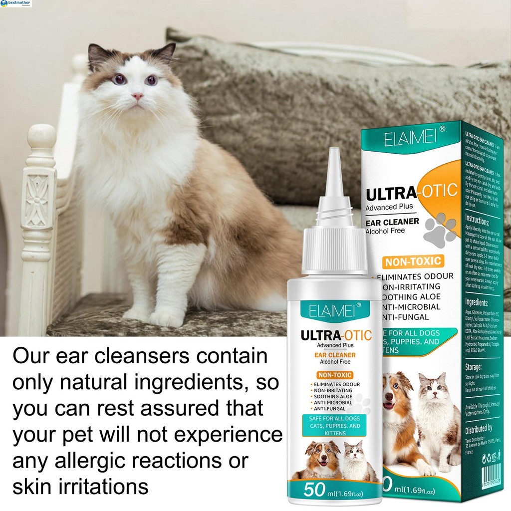 50ml Pet Ear Cleaner Liquid Pet Ear Canal Deodorization Mite Removal ...