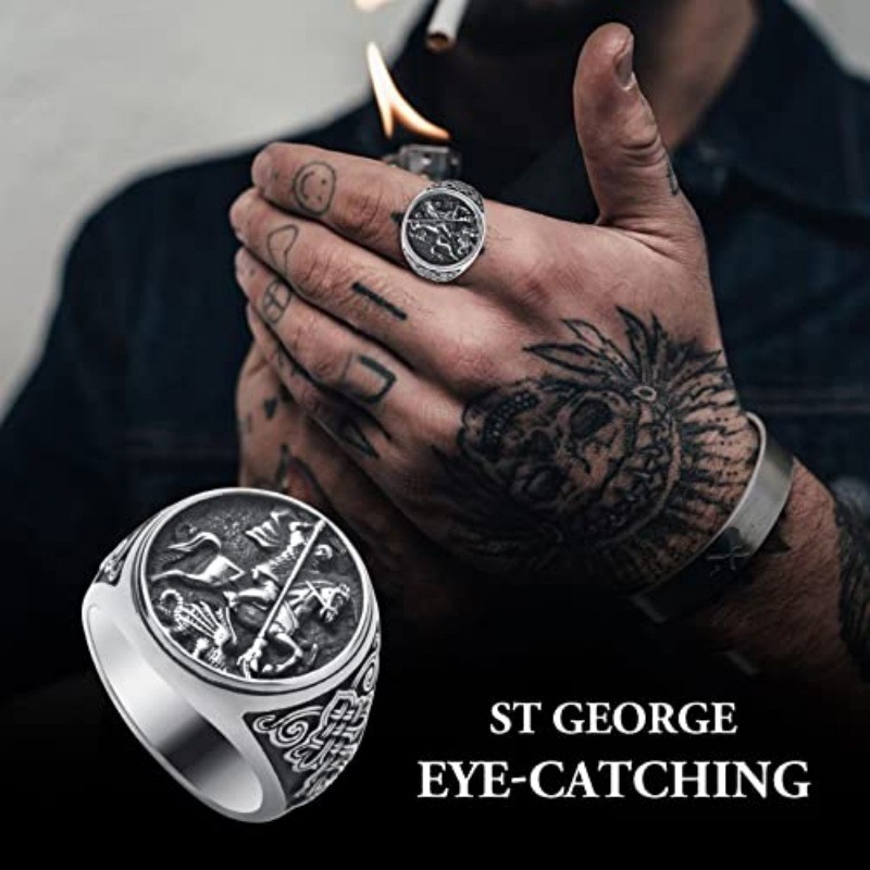Street Wear Men Thai Silver Knight Dragon Slayer Ring European Medieval ...