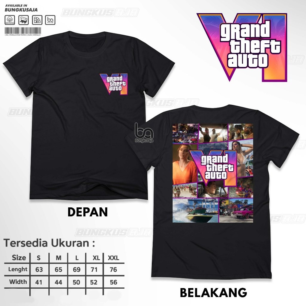 GTA 6 Grand Theft Auto VI T-shirt - Gaming Gamers Tshirt Distro Cotton ...