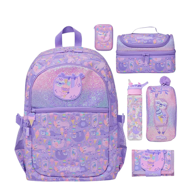 smiggle purple mizuse attach backpack for kids with lunch box water ...