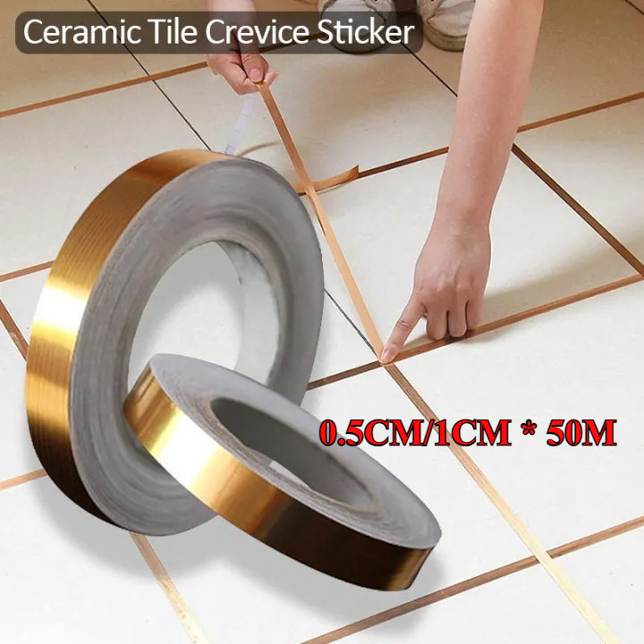 50M Gold Floor Tile Gap Tape Waterproof Mildewproof Tile Tape Decor ...