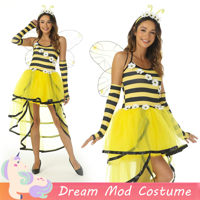 Honey Bee Stripe Yellow Dress For Woman Adult Sexy Bees Costume Cosplay ...