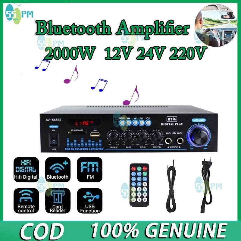 2000W HIFI Audio Player 12v Amplifier with Bluetooth 5.0 Amplifier for ...