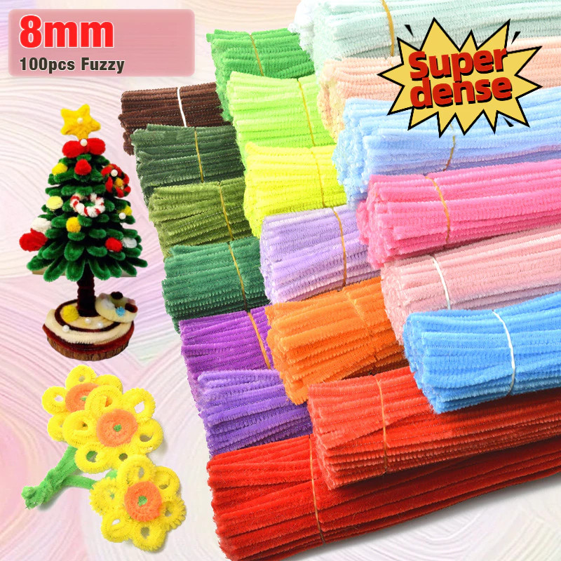 100PCS Colored Chenille Wires Fluffy Sticks DIY Colored Chenille Wires ...