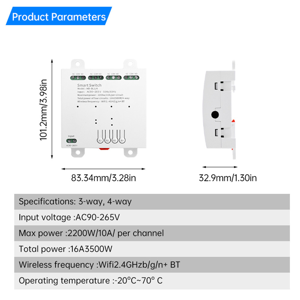 Pcbfun 3/4 Channel AC90-265V Intelligent Wifi Bt Relay Module Remote ...