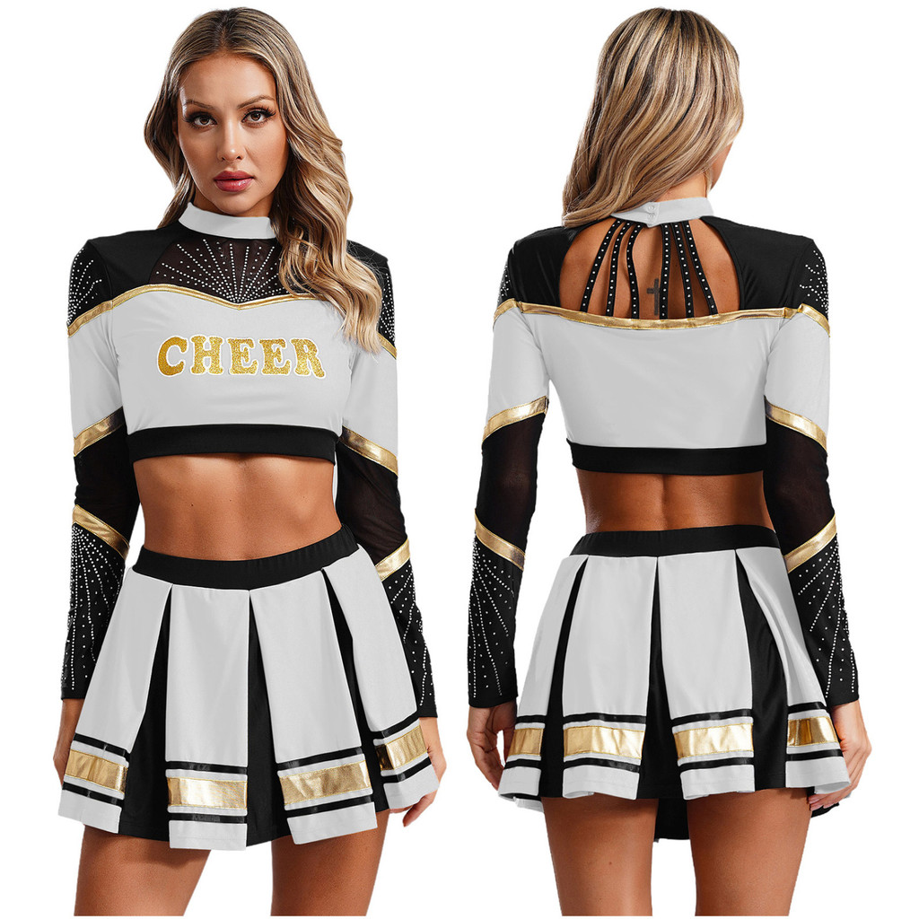 Yartina Women Cheer Leader Dancewear Cheerleading Outfit Long Sleeve ...
