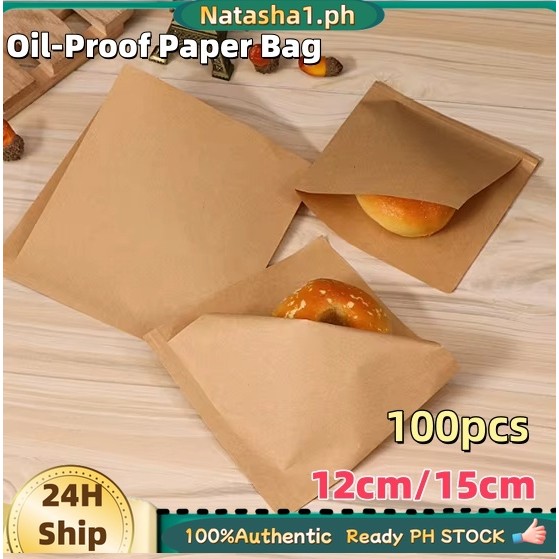 100pcs Triangle Oil-Proof Paper Bag Kraft Sandwich Donut Bread Kraft ...