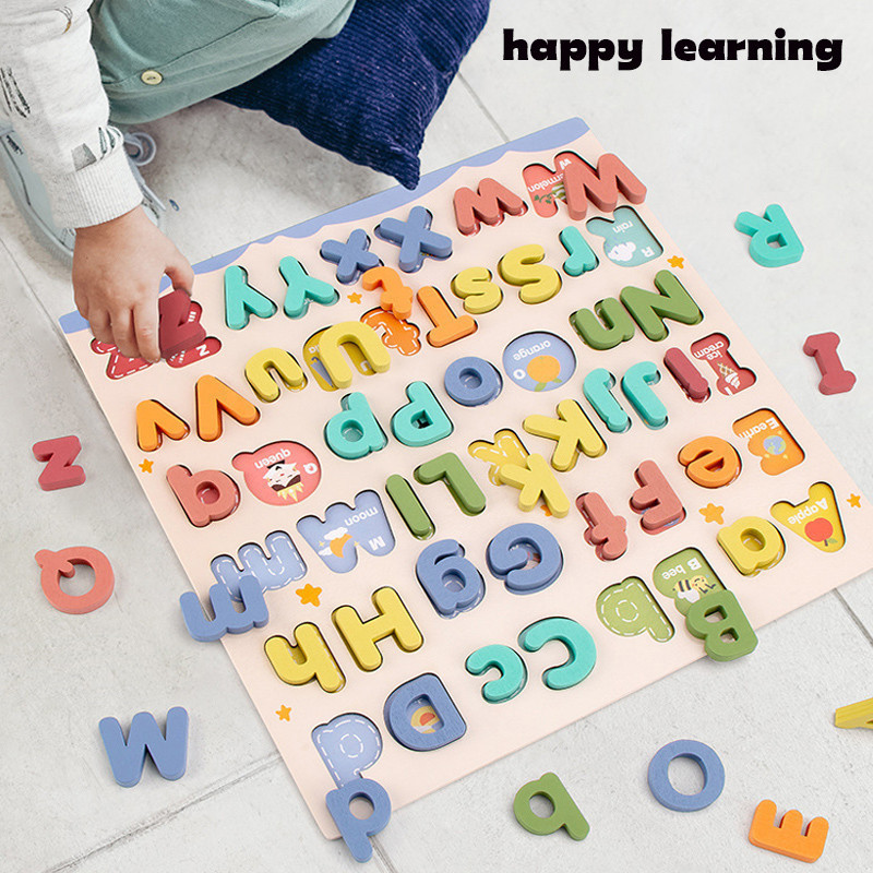 30cm Uppercase Lowercase Letter Wooden Jigsaw Puzzle Alphabet Board ...