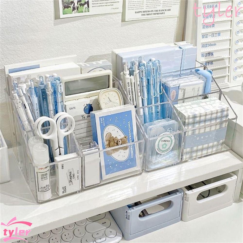 TYLER1 Desk Pen Holder, Transparent Pen Stand Pencil Storage Box ...