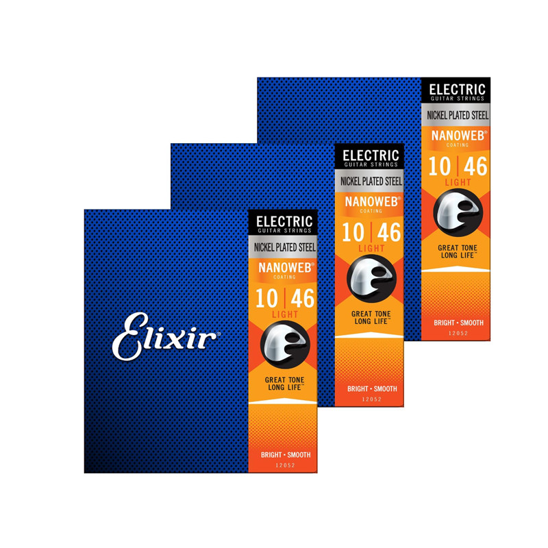 Elixir 12052 Electric Guitar Strings NANOWEB Light .010-.046 Set of 3 ...