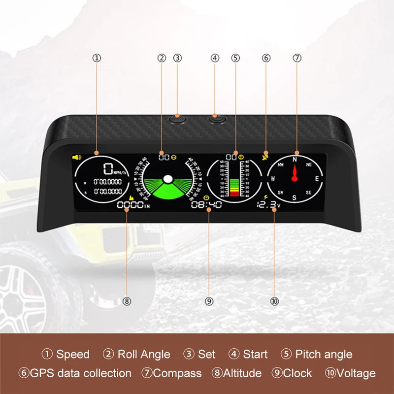 Car HUD Inclinometer Head Up Display GPS Speedometer MPH Compass ...