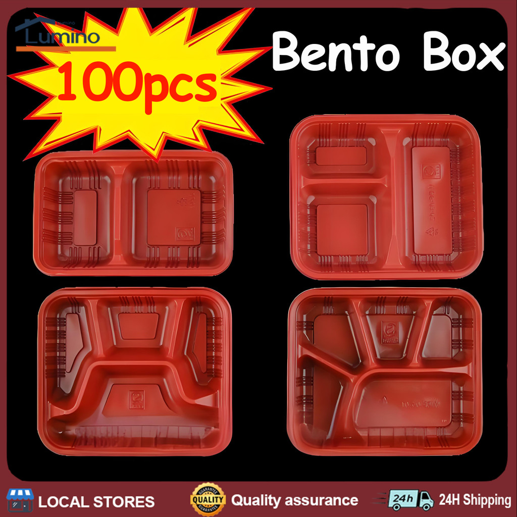 100PCS Disposable Bento Box With Lid 3/4 Compartment Heavy Duty Plastic ...