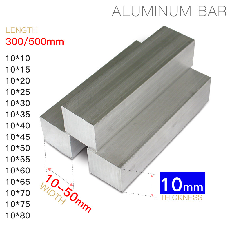 FUYI Aluminium Solid Square Bar 10mm thickness 300mm 500mm length High ...