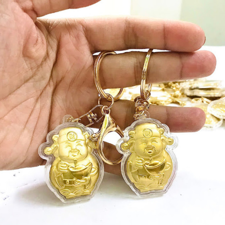 Combo of 50 Golden God of Wealth Keychains with Brocade Bag of Fortune ...