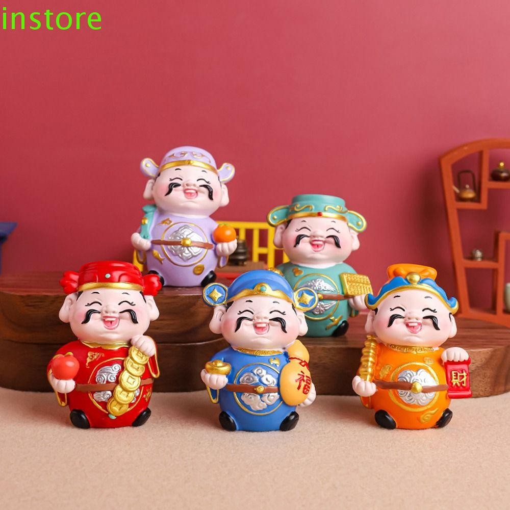 INSTORE Mini God of Wealth Figurine, Cute Resin Lucky New Year Statue ...
