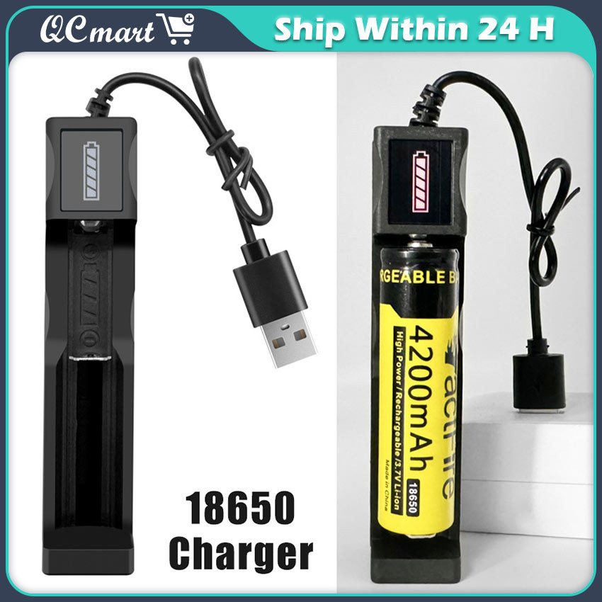 18650 Battery Charger USB 1 Slot Smart Quick Charging Rechargeable ...