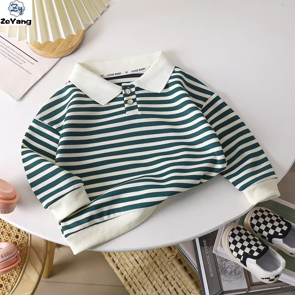 [ZY] 65-145cm Ready Stock Children Casual POLO Shirt Striped Stand-Up ...