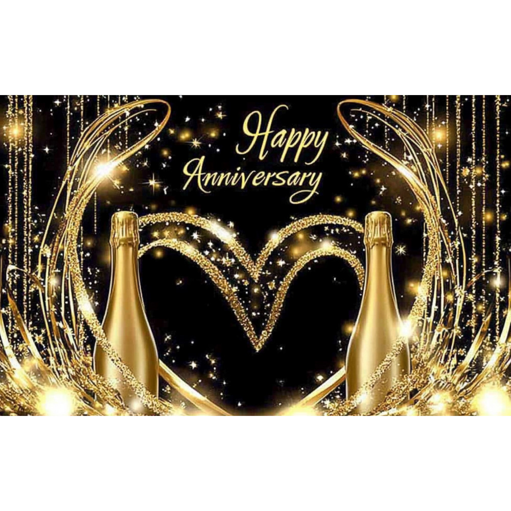 Black and Gold Happy Anniversary Backdrop Gold Glitter Wedding ...