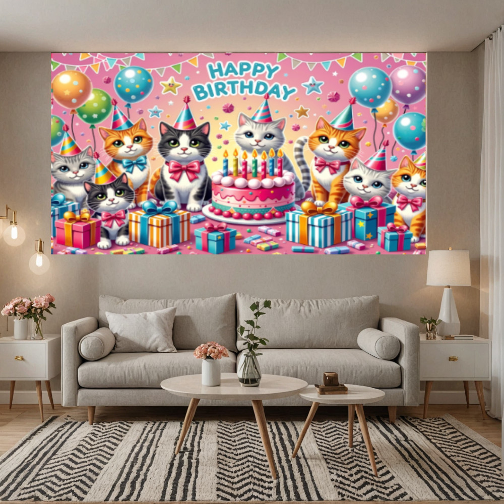 Cat Happy Birthday Backdrop Kitten Photography Background Pet Paw Cat ...