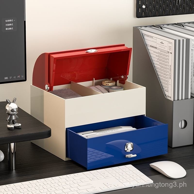 Office Desk Surface Panel Flip Storage Box Multi-Layer Compartment ...