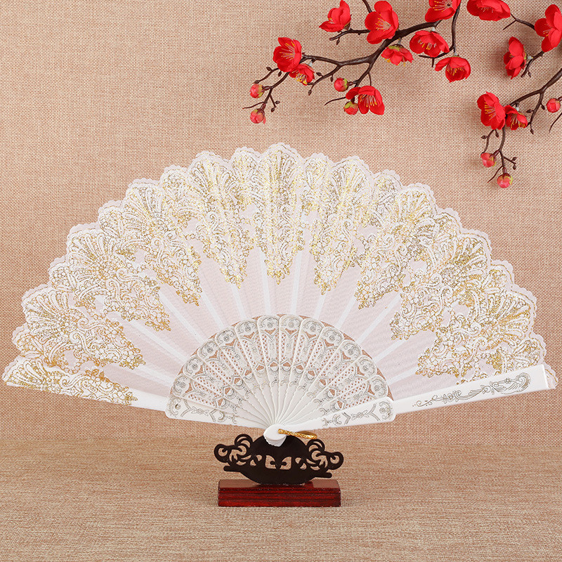 Retro Folding Hand Fan Plastic Gold Powder Craft Fan Chinese Style ...