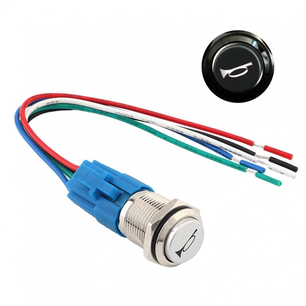 16mm /19mm 12 - 24V 5 Pin Speaker Horn Push Button Switch Blue LED ...