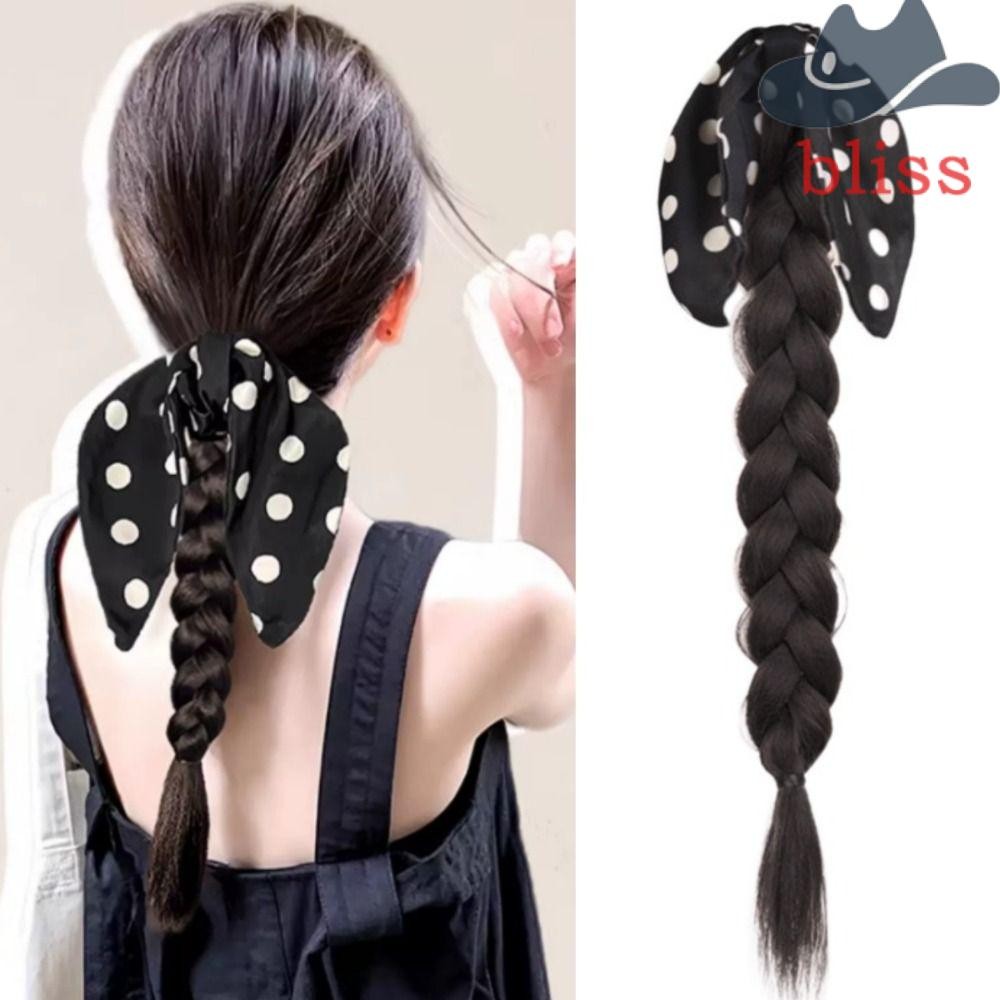BLISS Black Bowknot Ponytail, Ballet Style Boxing Braided Pony Tail ...