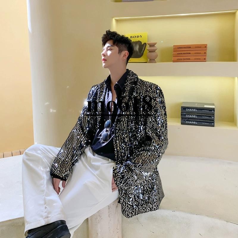 ** moo618 * Sequined Suit Men Loose Sparkling Top Street Wear Singer ...