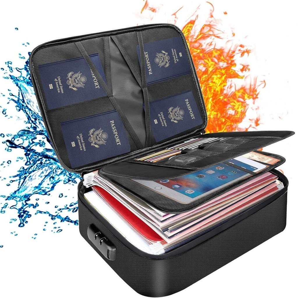 Fireproof Document Box, Waterproof File Organiser Box, Safe Portable ...