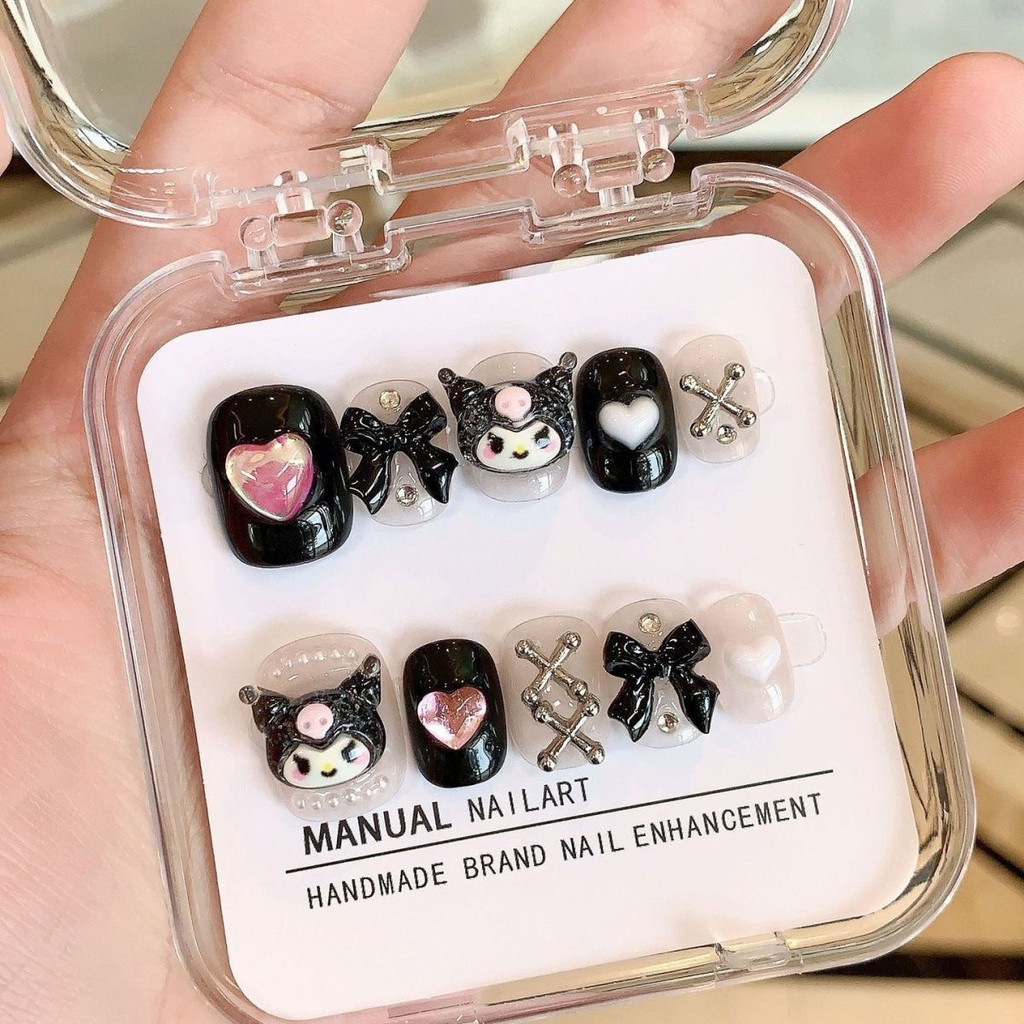 [HANDMADE]Press On Nails Set Reusable Fake Nail Short Nail Shining Fake ...
