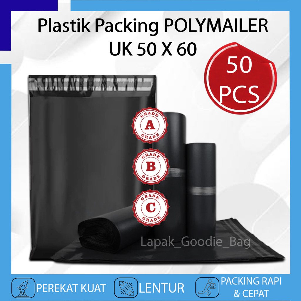 HITAM Polymailer Clothes Packing Plastic 50X60 Contents 50 PCS GRADE ABC Glossy Premium Black ...