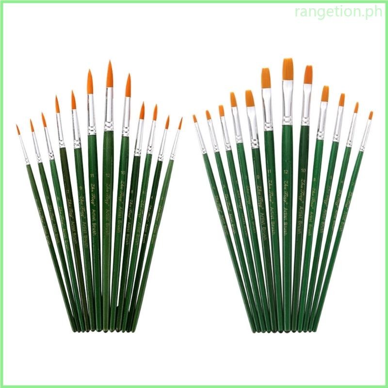 RAN 12PCS Professional Artist Paintbrush Flat Tip Pointed Tip Paint ...
