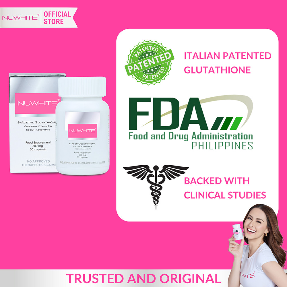 30Caps NUWHITE S-Acetyl Glutathione + Collagen + Sodium Ascorbate + Vitamin E Whitening ...