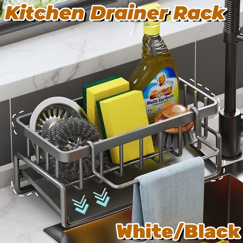 Sponge Drainer Rack With Towl Holder Kitchen Organizer Bathroom Sink ...