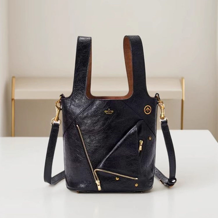 Grotto Chinese Cabbage Bun Genuine Leather Bucket Bag Fashion Turn-down ...