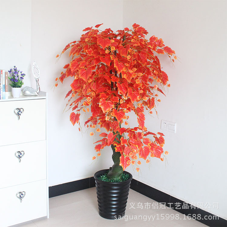 Emulational Red Maple Leaf Green Red Maple Bonsai Large Green Plant ...