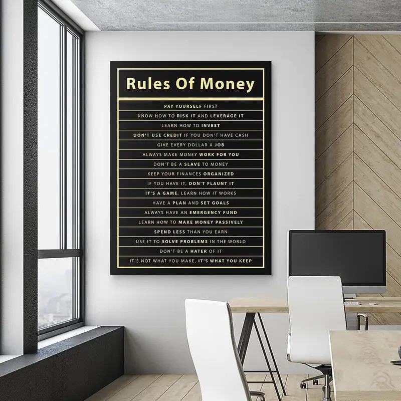 Rules Of Money Motivational Wall Art Canvas Print Office Decor ...