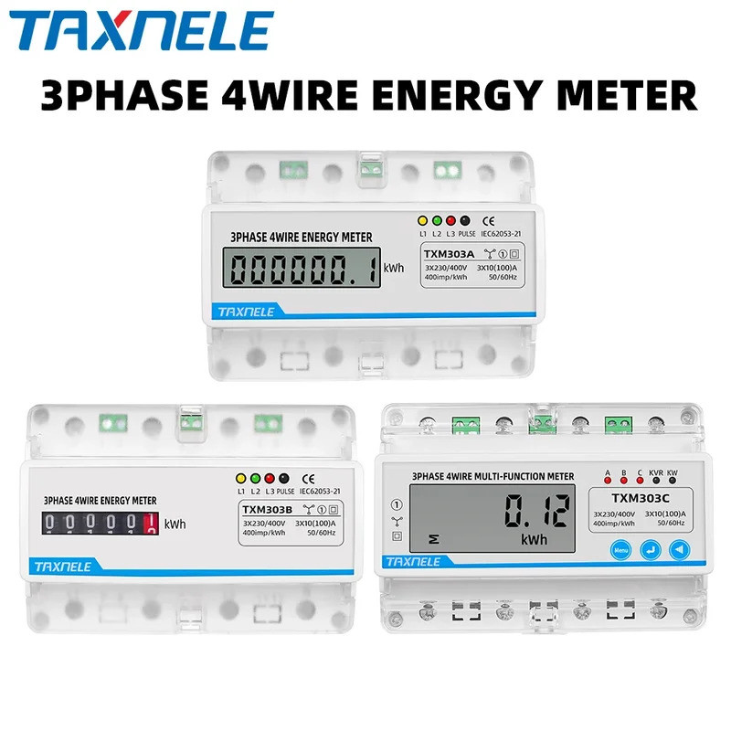 380V 100A Energy Meter LCD Analog Counter 7P Electronic Watt Power ...