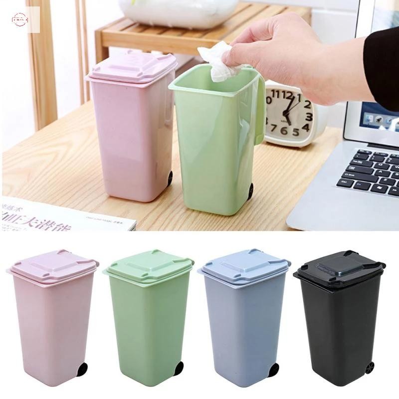 Sun Mini Desktop Trash Can Plastic Waste Bins With Lid Household Clean ...