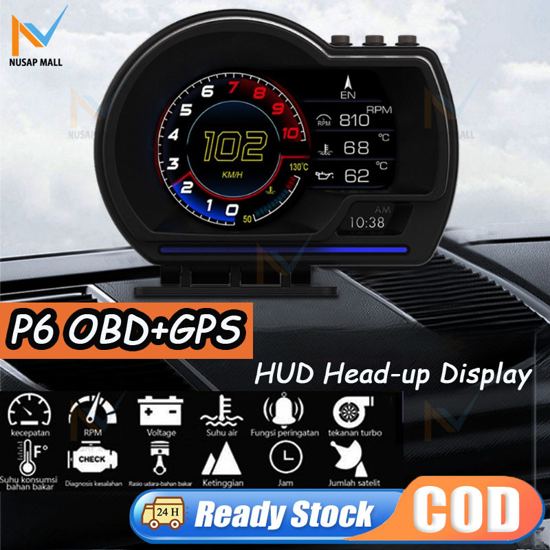 Universal P6 OBD+GPS Dual System Head Up Display HUD Smart Gauge ...