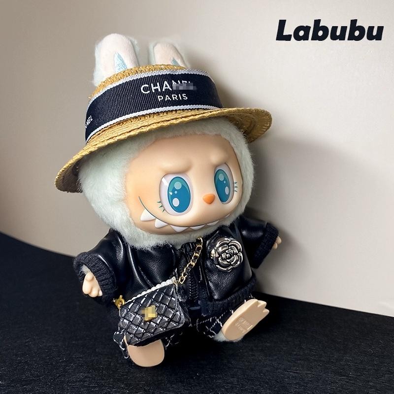 Black Leather Jacket for Labubu V1 V2 Pants Hat Have A Seat Labubu ...
