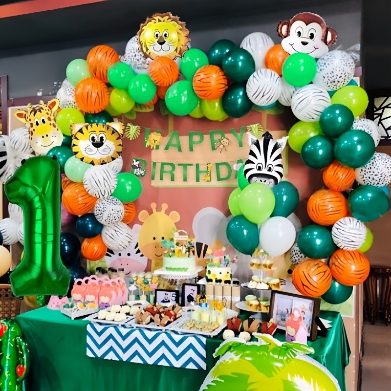 Jungle Safari Animal Balloons Garland Kit Wild One Theme Birthday Party ...