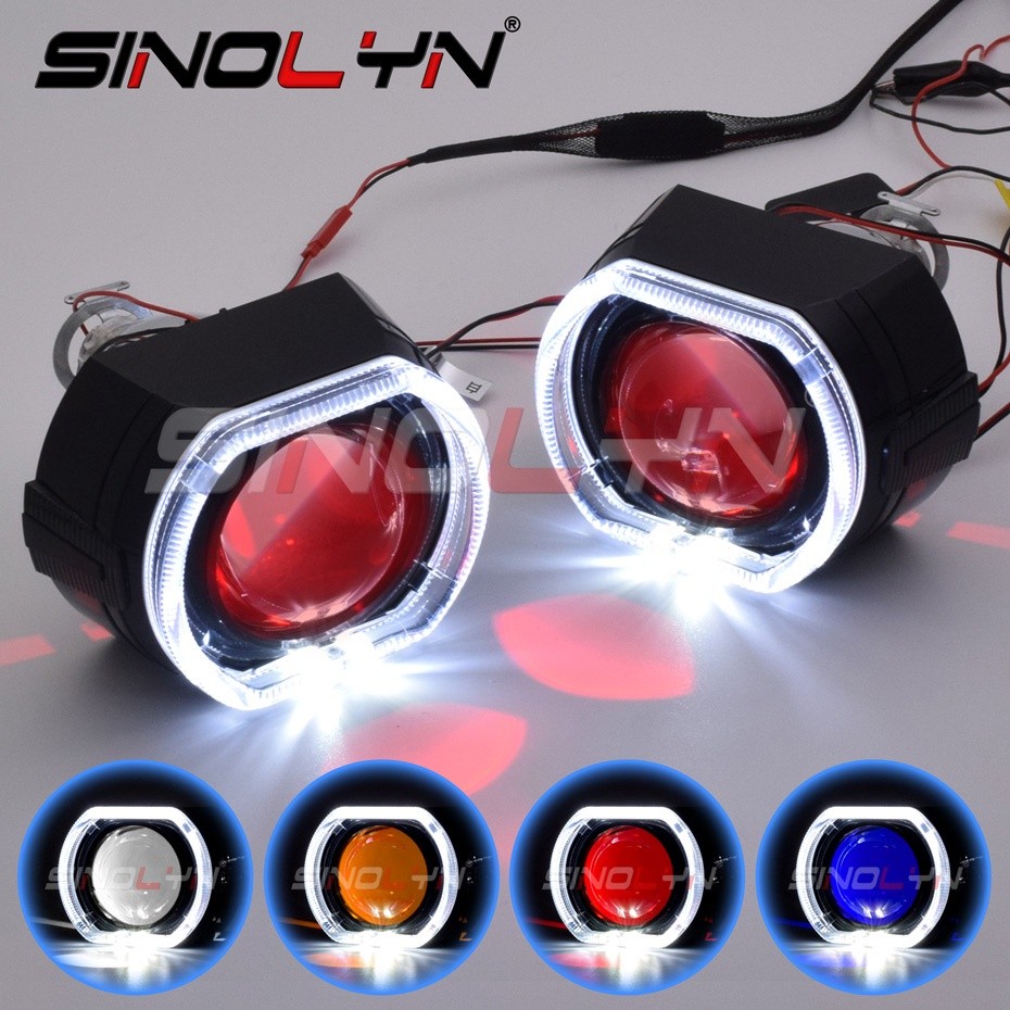 Car Headlight Square LED Angel Devil Demon Eyes Halo Rings Bi-xenon ...