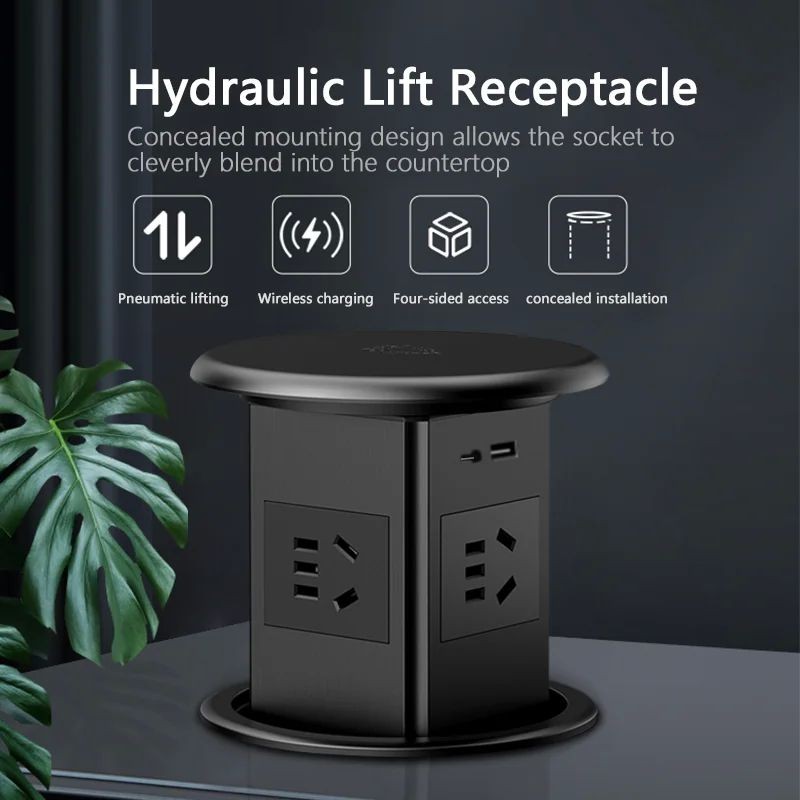 16a Pull Pop Up Power Eu Socket New Black Color Port Kitchen Table Desktop Sockets Retractable