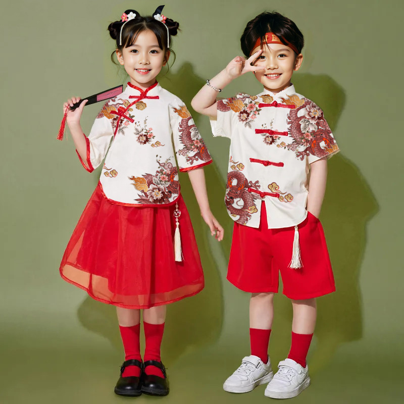 Tang Suit Boy Siblings Costume chinese new years clothes Kids Hanfu ...