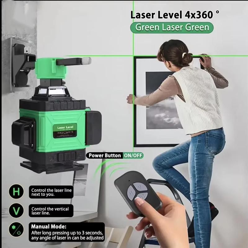 laser level 16 Line Laser Level Green Light Self-Leveling 360° Rotary ...