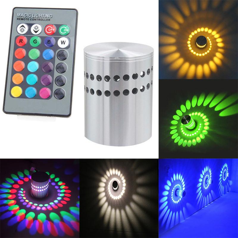 3W RGB LED Light Bulb Spiral Ceiling Wall Lamp Hallway Porch Remote ...
