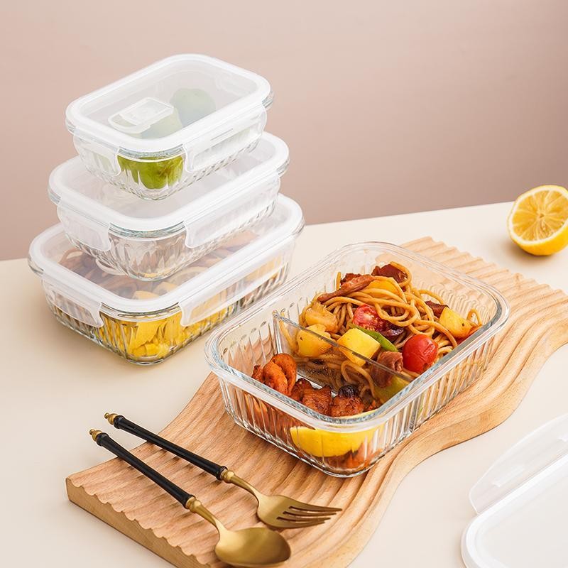 Glass Lunch Box Square Fresh-keeping Box Sealed Glass Bowl Household ...