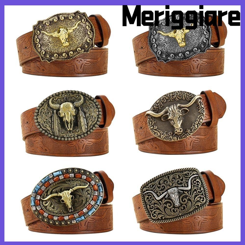 MERIGGIARE Western Cowboy Belts, PU Leather Vintage Waistband Belts ...